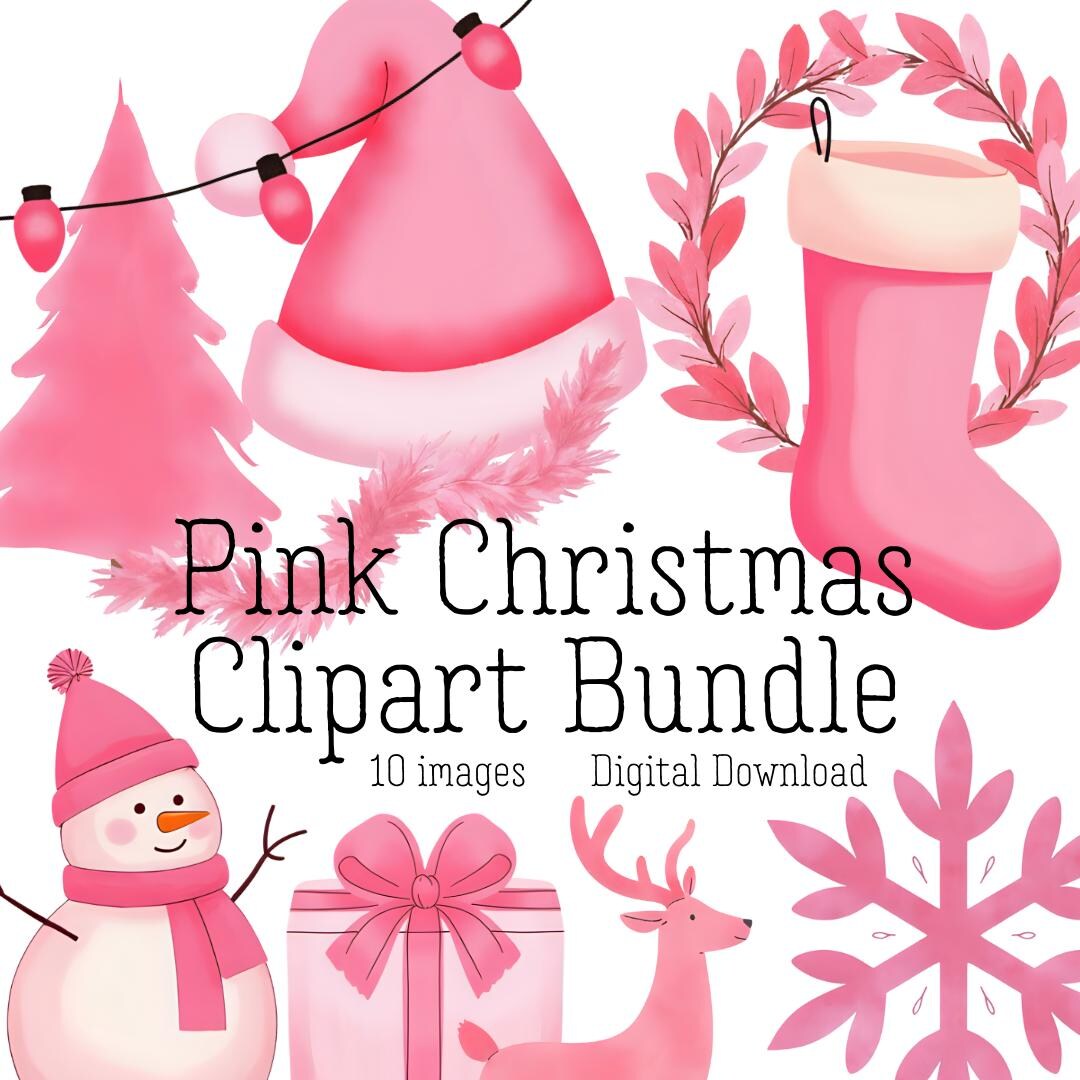Pink Christmas Clip Art Bundle | 10 PNG Files | Seasonal Design Set ...