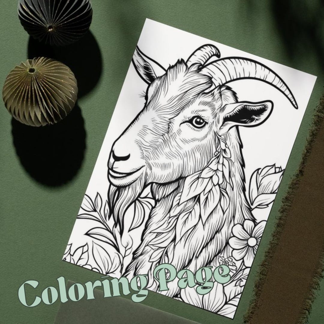 Goat Coloring Page, Adult Coloring, Relaxing Cozy Coloring, Floral ...