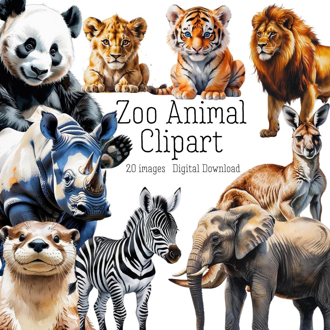 Zoo Animal Watercolor Clip Art | Wildlife Art Bundle | Safari Animals ...