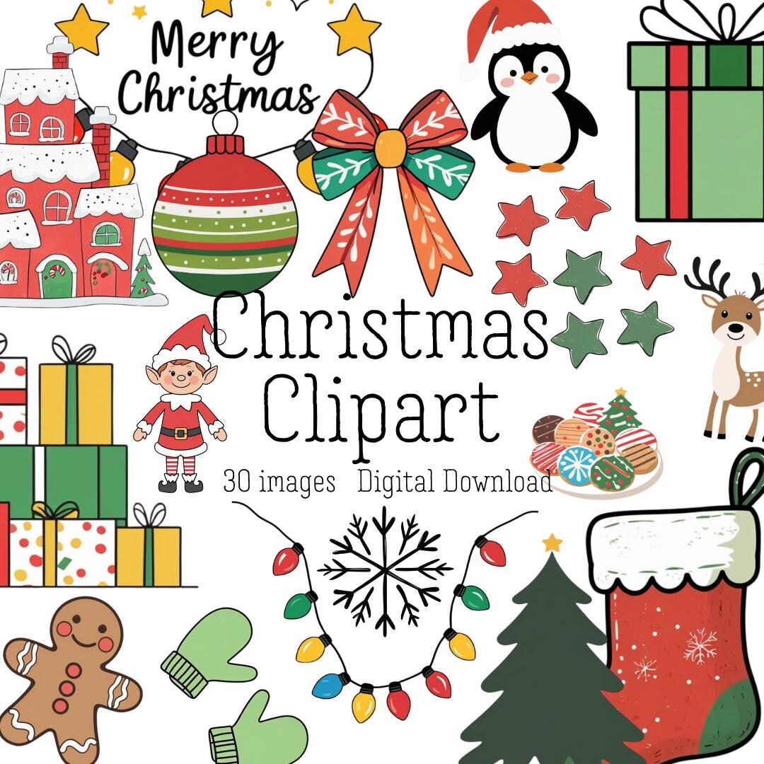 Christmas Clip Art Bundle | 30 PNG Files | Seasonal Design Set ...