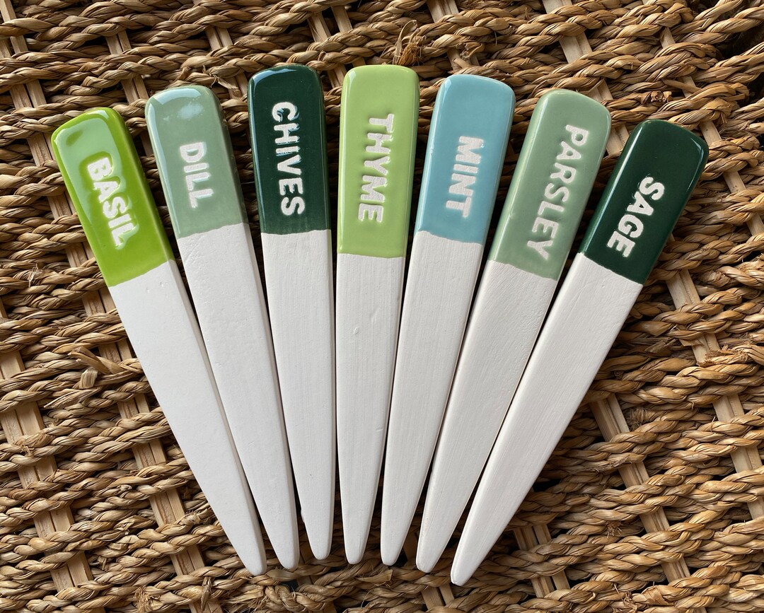 Ceramic Herb Markers Set of 7, Eco-friendly Garden Stakes, Durable ...