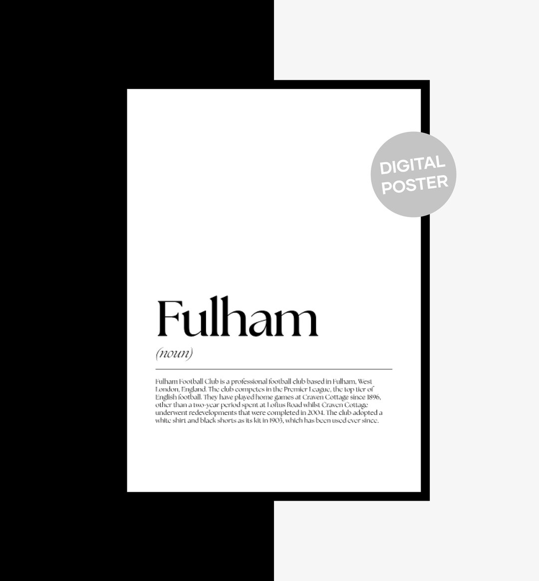 Fulham Football Club DIGITAL Poster Wall Art, Silk Poster, Home Decor ...