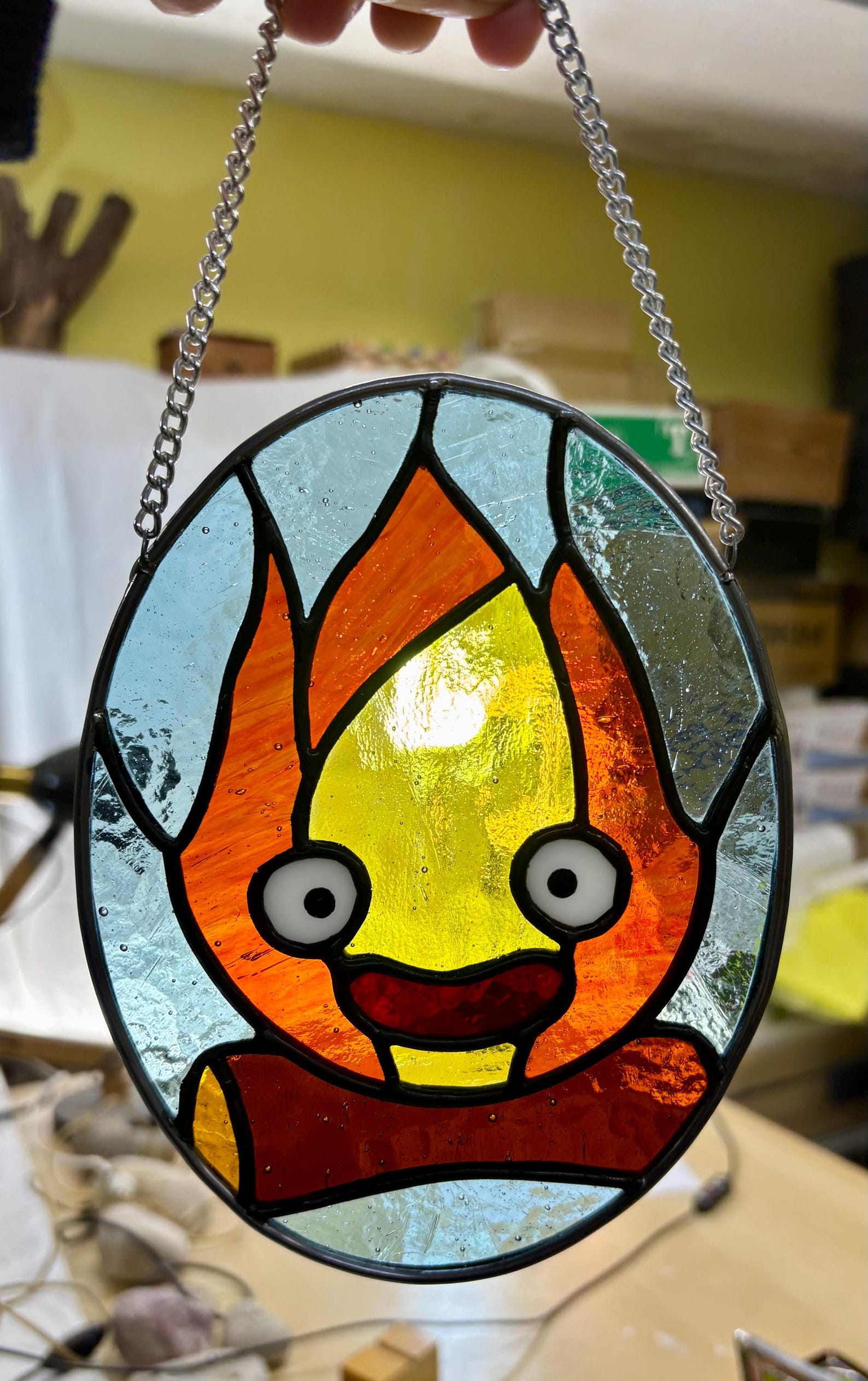 Calcifer, Studio Ghibli, Stained Glass Calcifer, Suncatcher, Howl's ...
