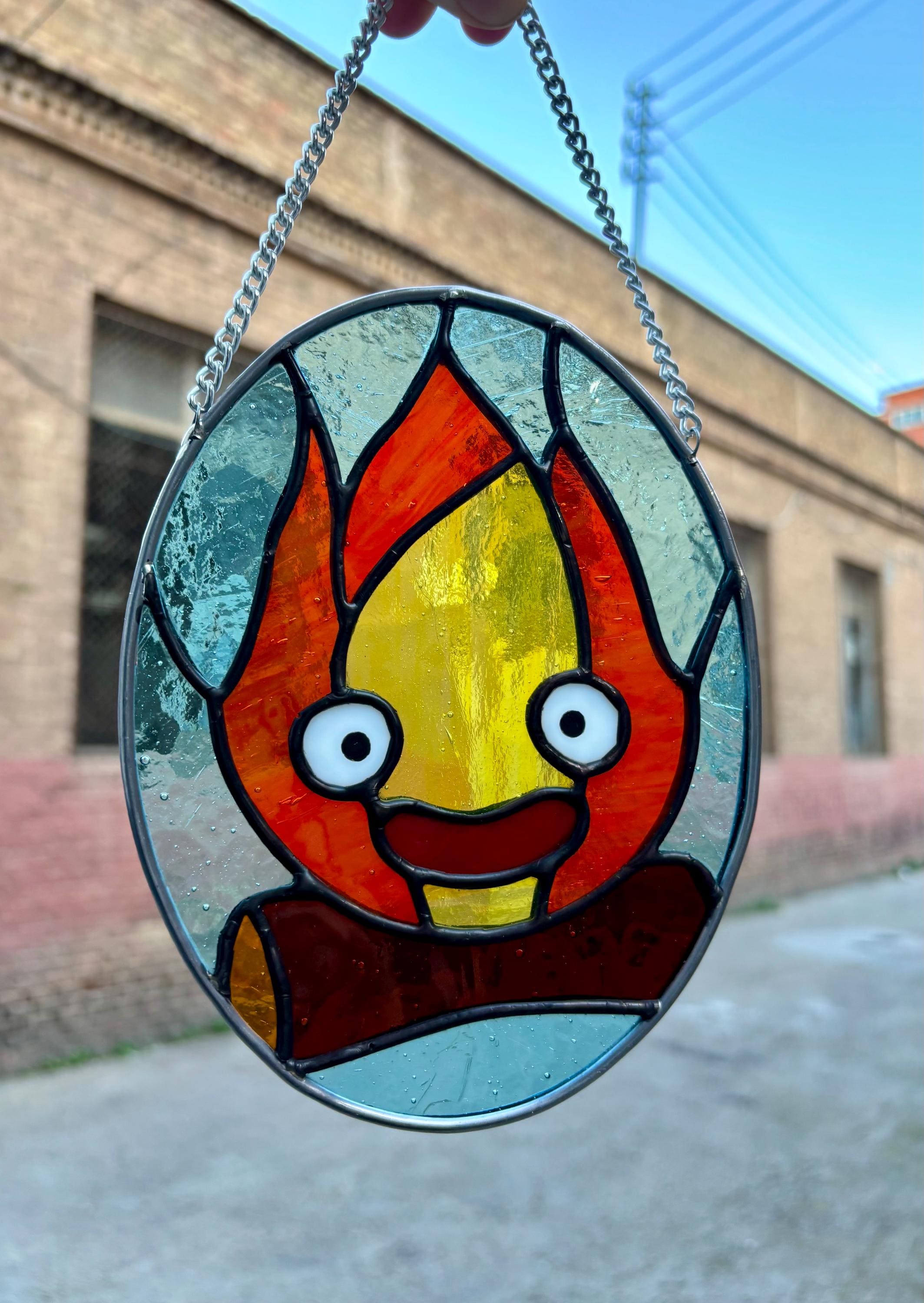 Calcifer, Studio Ghibli, Stained Glass Calcifer, Suncatcher, Howl's ...