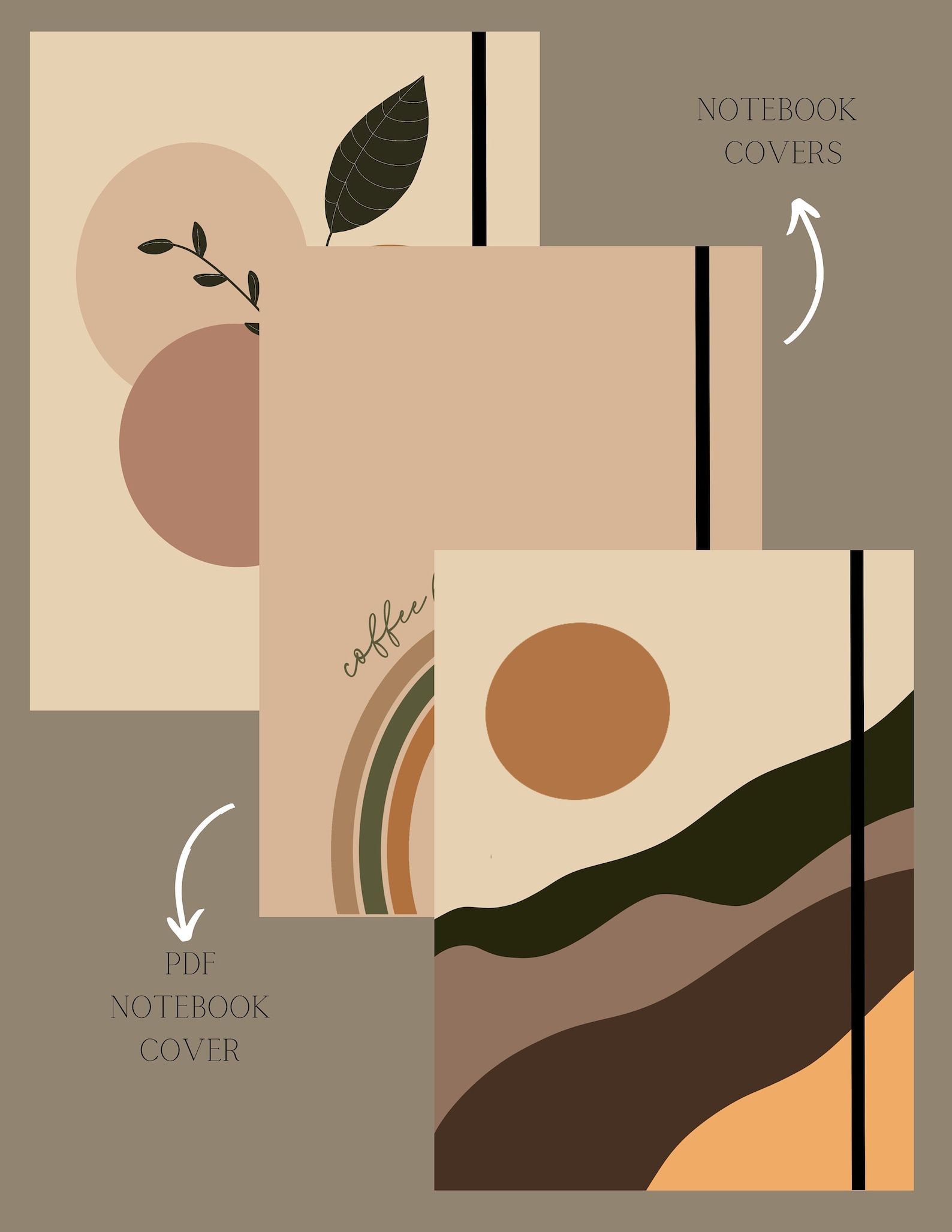 Brew's Three Boho Chic Style Digital Notebook Cover Inserts | Instant ...