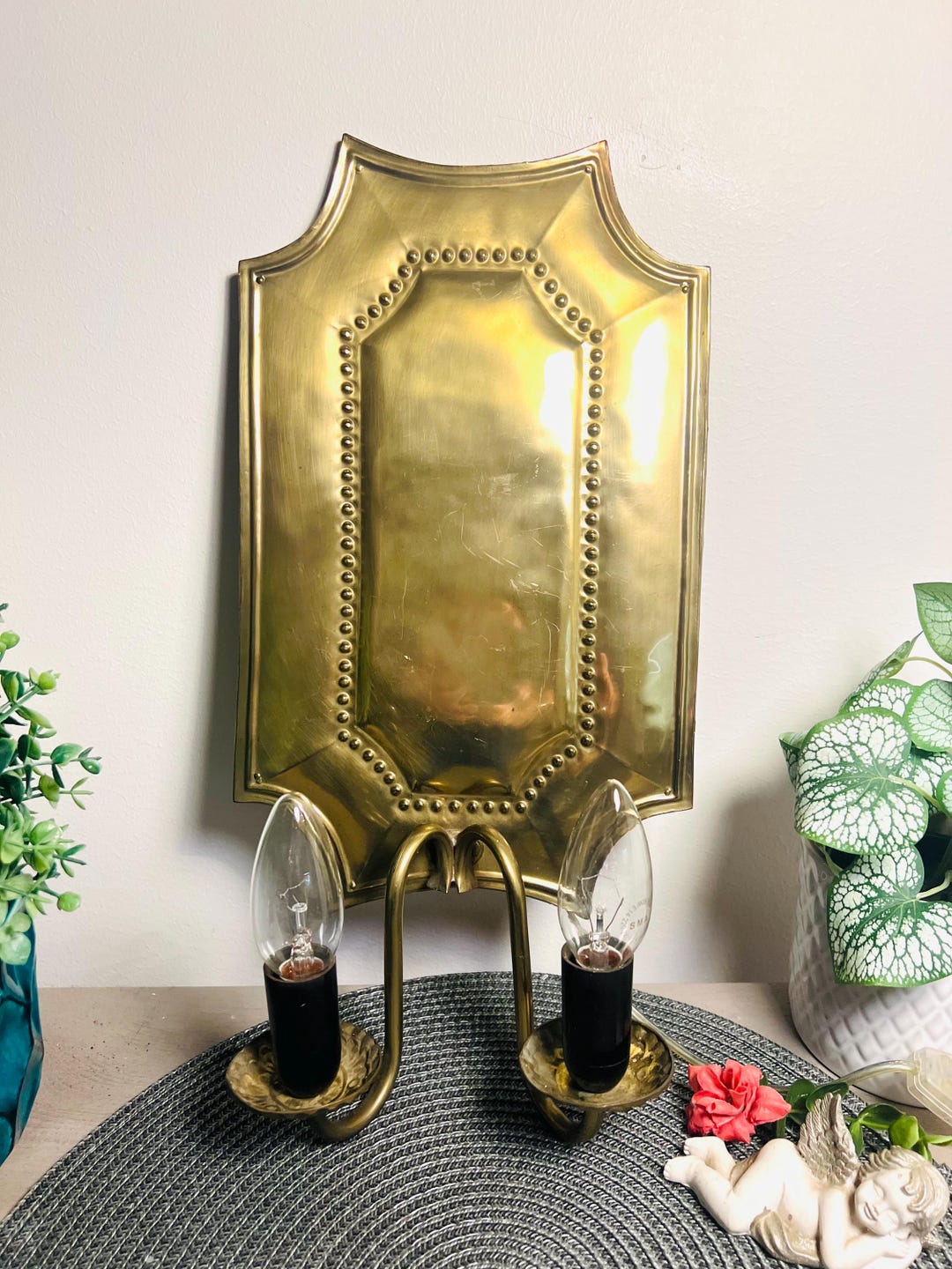 Swedish Vintage Brass Reflective Sconce Candle Holder- Lamp, Folk ...