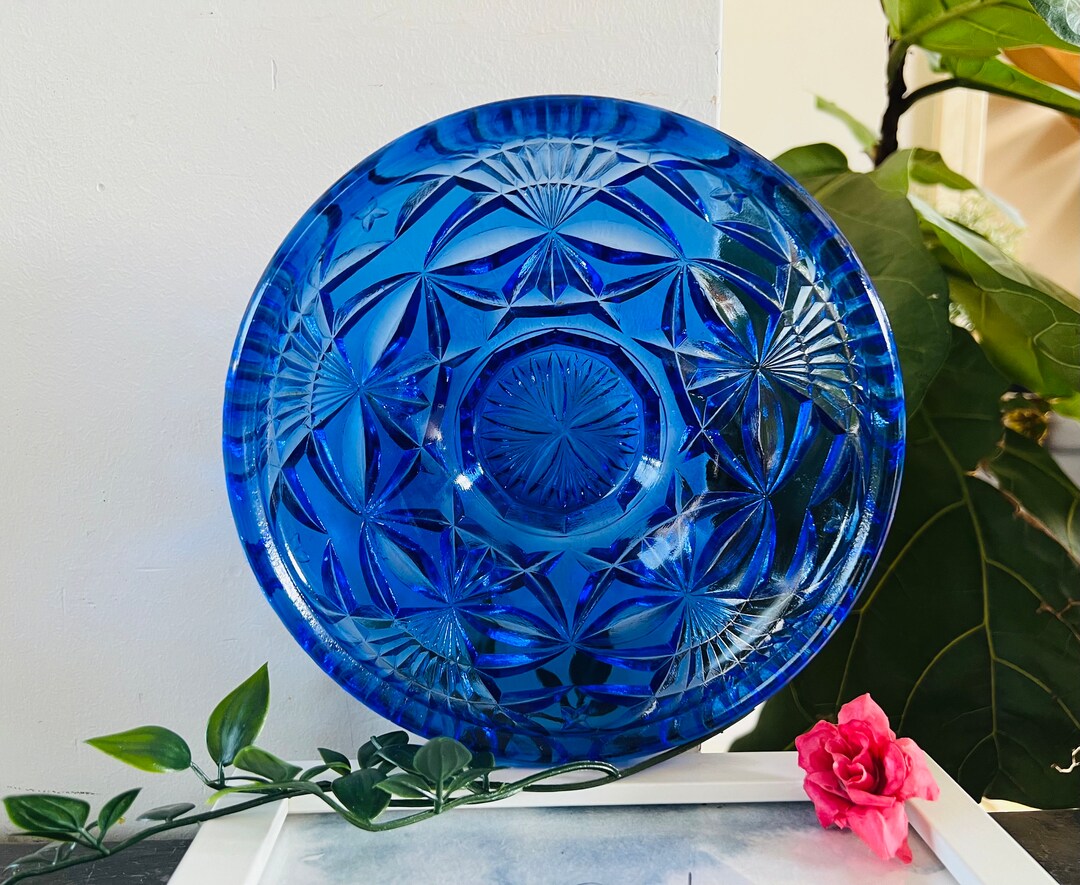 Vintage From 1960’ies Blue Glass Dish, Very Rare Pressed Blue Glass ...