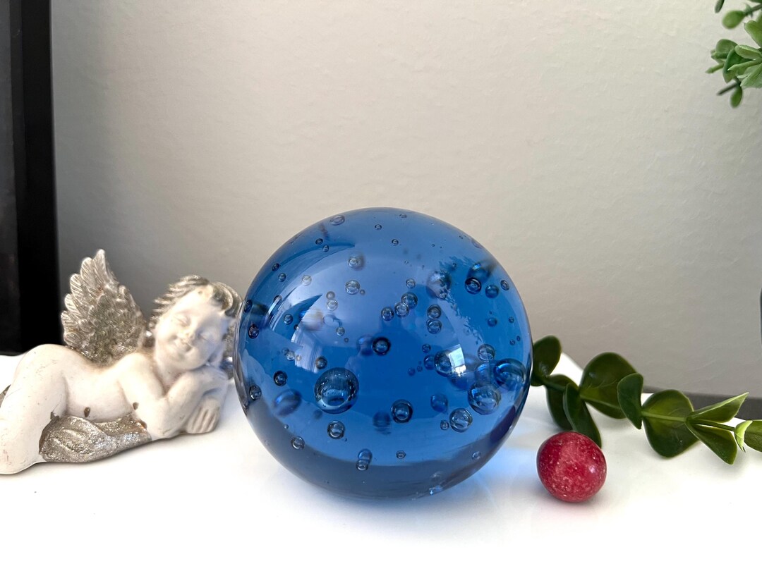 Amazing Vintage 1970s Blue Glass Mid Century Modern Controlled Bubble ...