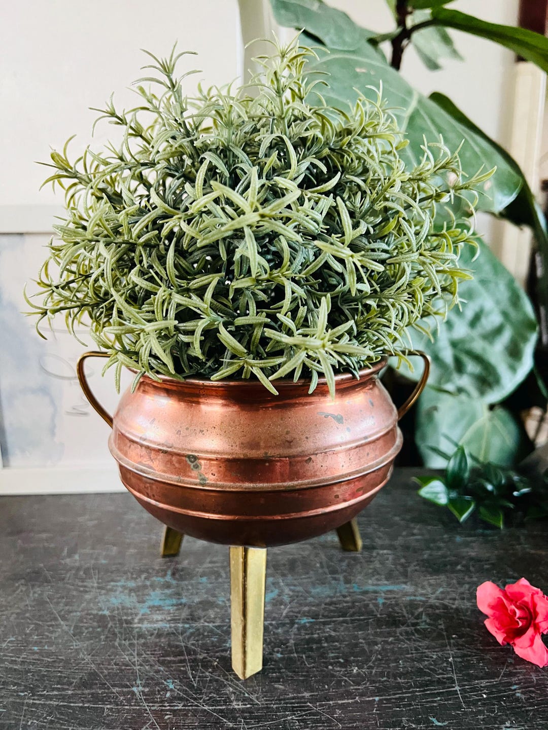 Plant Pot, Footed Copper Metal Pot, Large Antique Pot, Art Deco ...