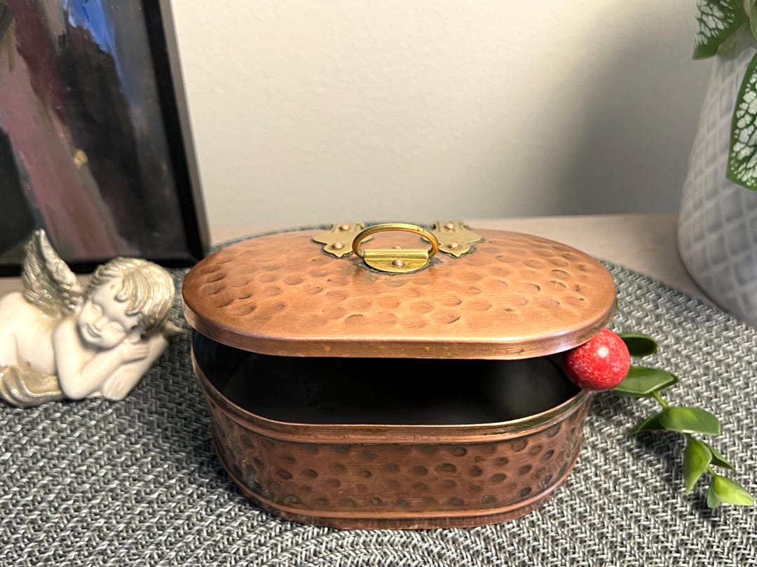 Sweden Hammered Brass Sugar/salt Box; Vintage Oval Copper Treasure Box ...