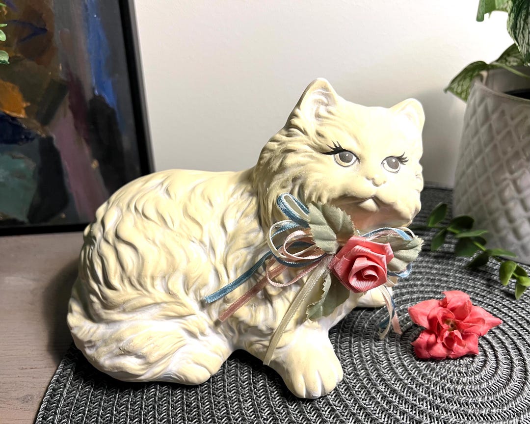 Large Porcelain White Cat Figurine, Very Cute Large Cat, Vintage Cat ...