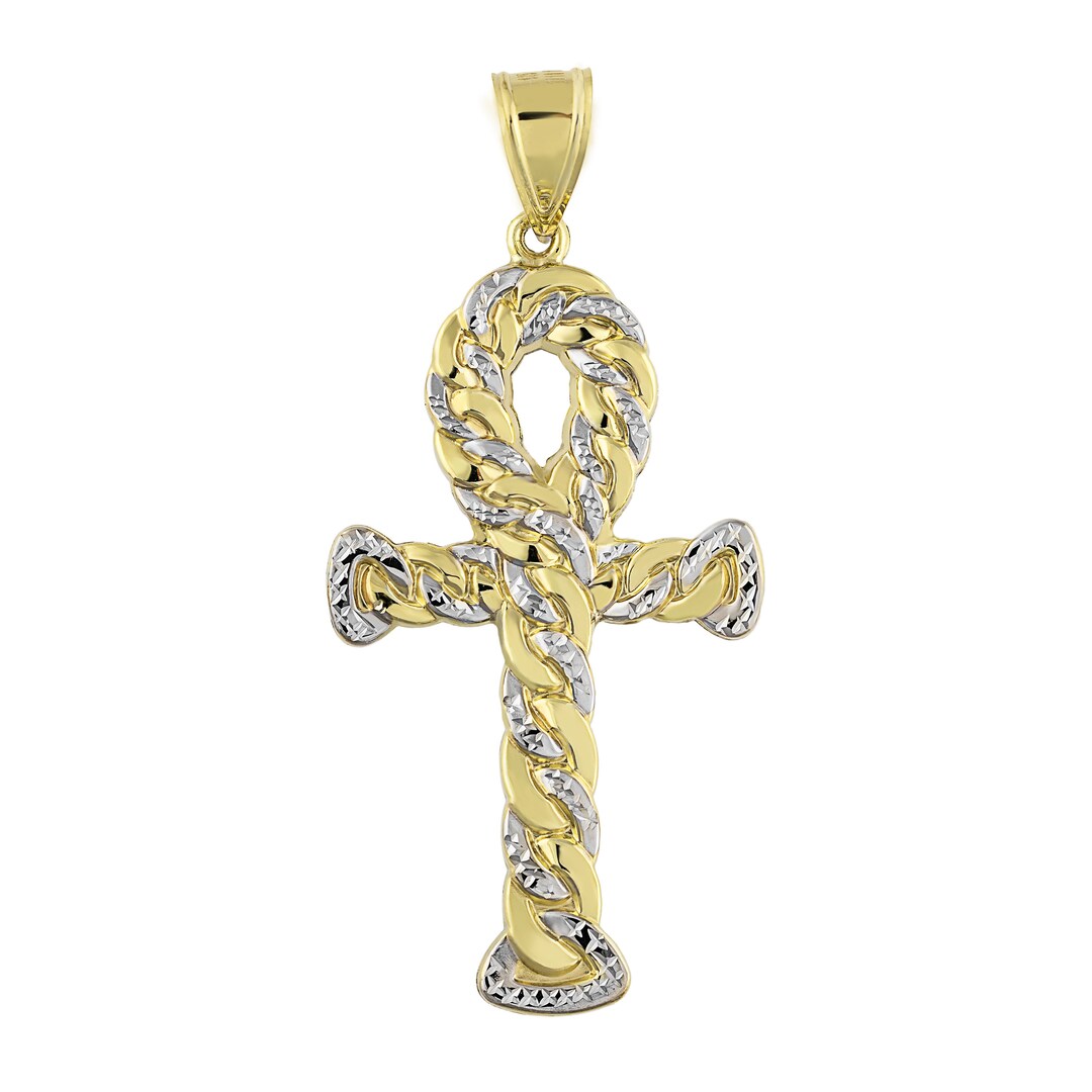 Ankh Cross Jesus Pendant Charm Diamond Cut Bonded 1/10th 10k Yellow ...