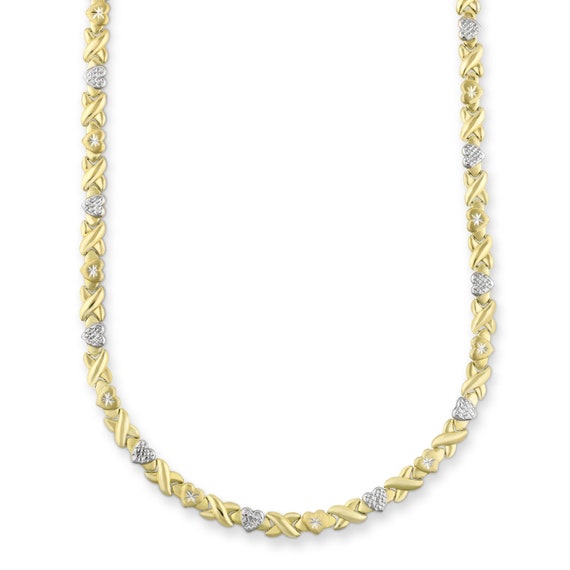 18 Diamond Cut Hearts and Kisses Necklace Bonded 1 10th 10k Yellow Gold XOXO Etsy