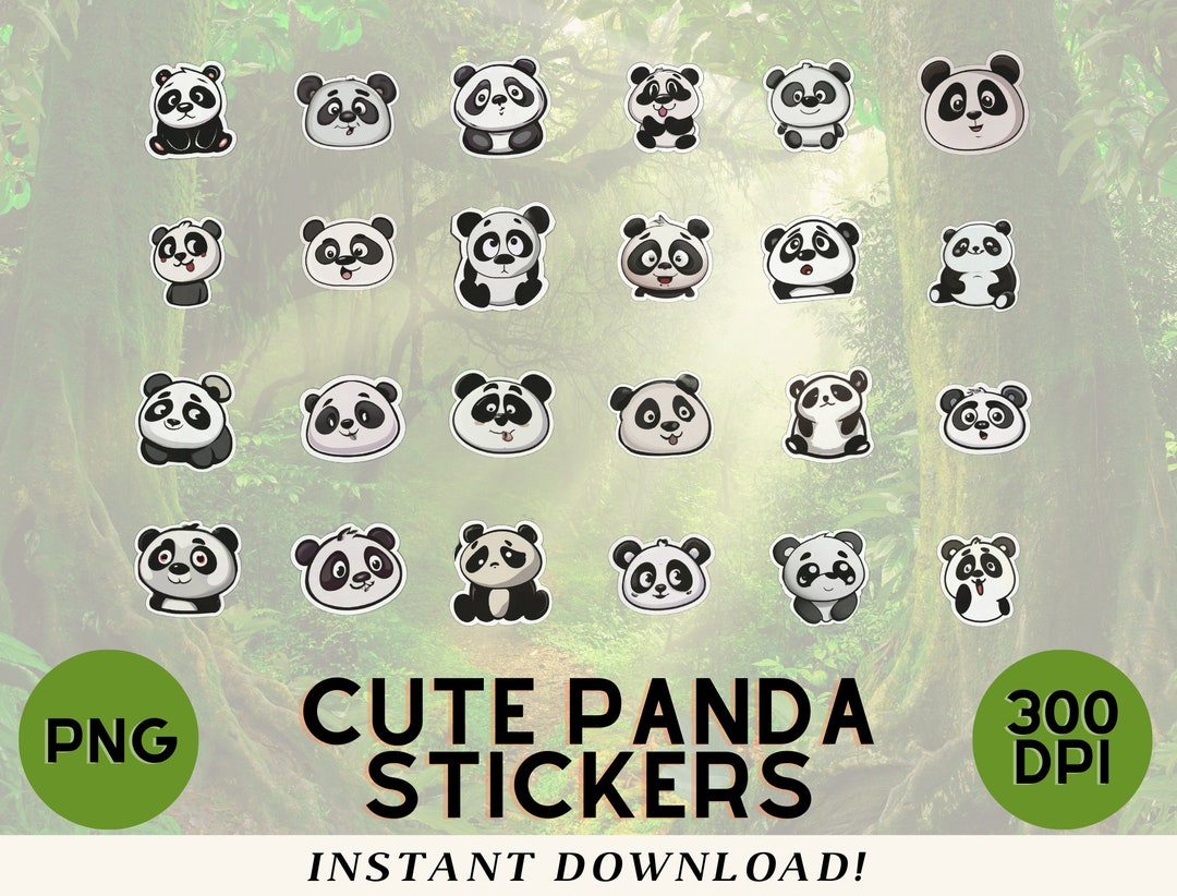 24 Cute Digital Cartoon Panda Stickers, PNG Panda Sticker Designs ...