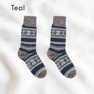 Nordic Wool Socks: Warm Winter Merino Blend, Scandinavian Pattern - Etsy