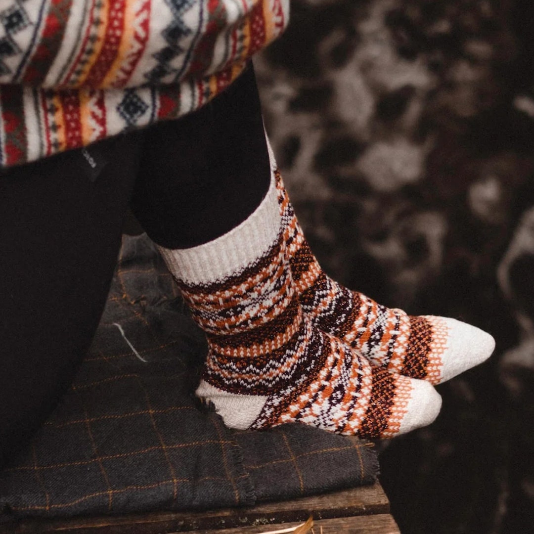 Nordic Wool Socks: Warm Winter Merino Blend, Scandinavian Pattern - Etsy