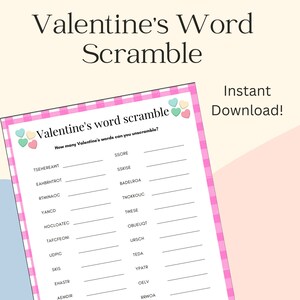 Valentine's Word Scramble Printable - Etsy