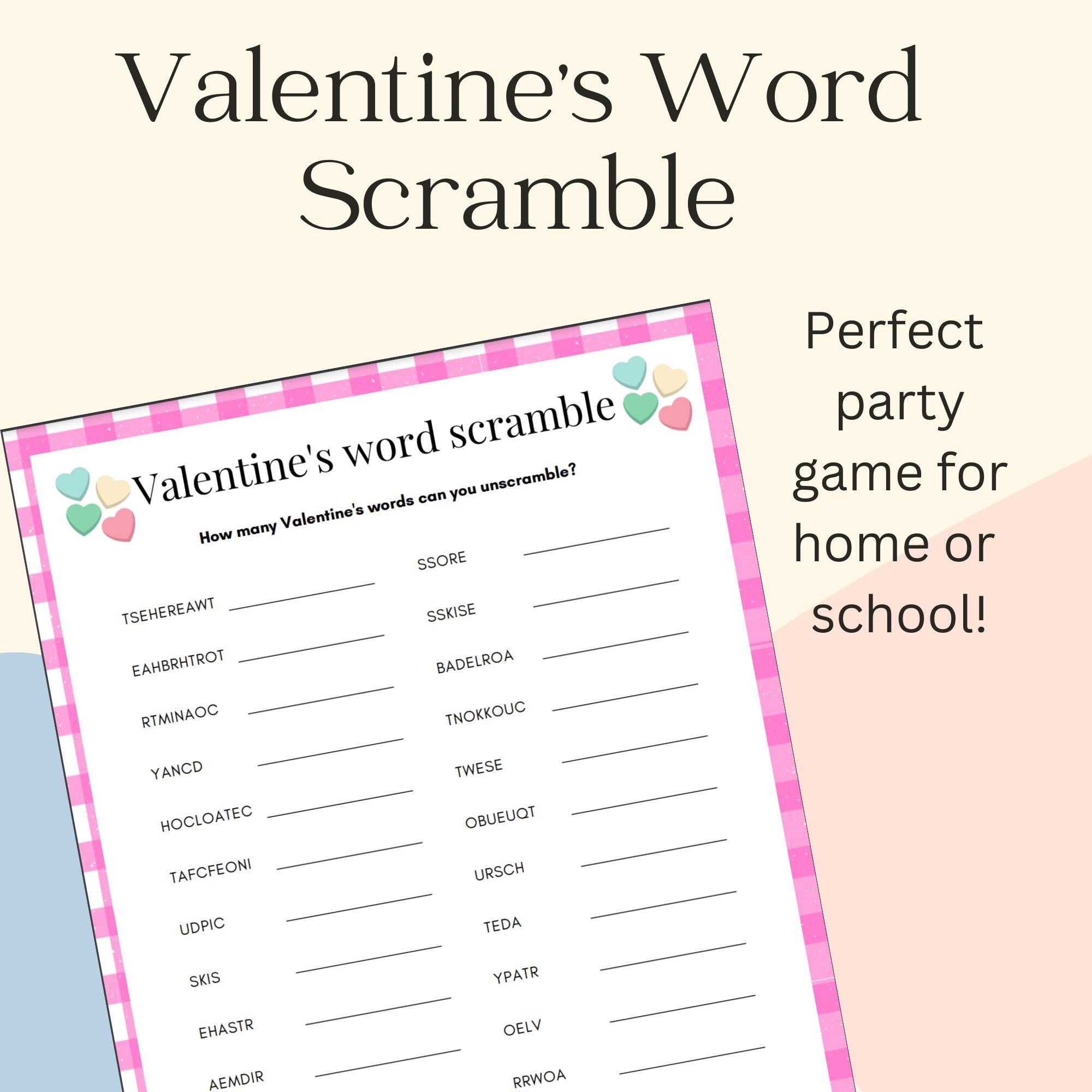 Valentine's Word Scramble Printable - Etsy