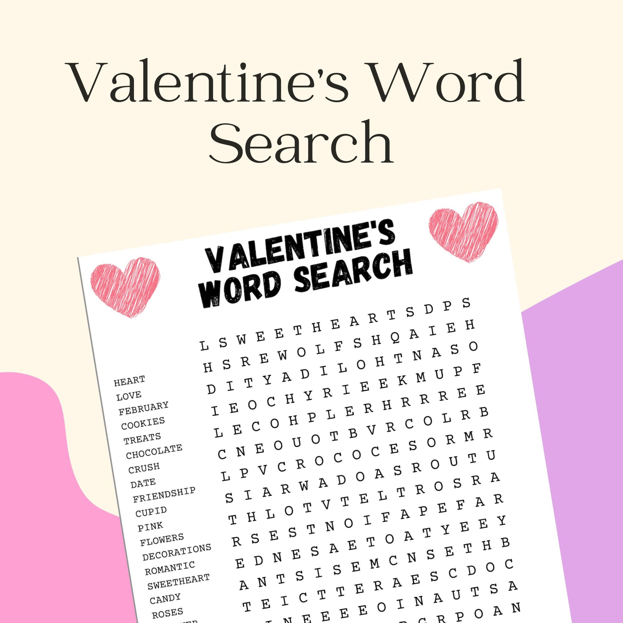 Valentine's Day Word Search - Etsy