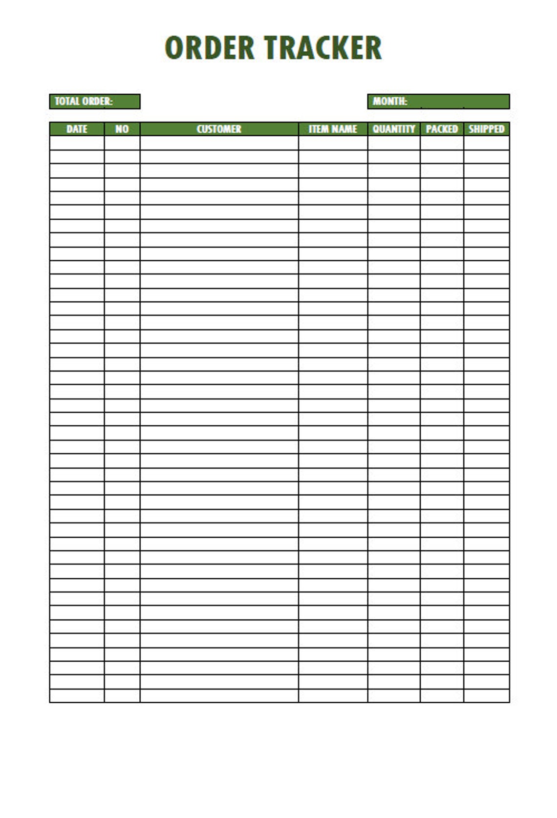 Business Purpose - Order Tracker Printable | Order Tracker Form ...