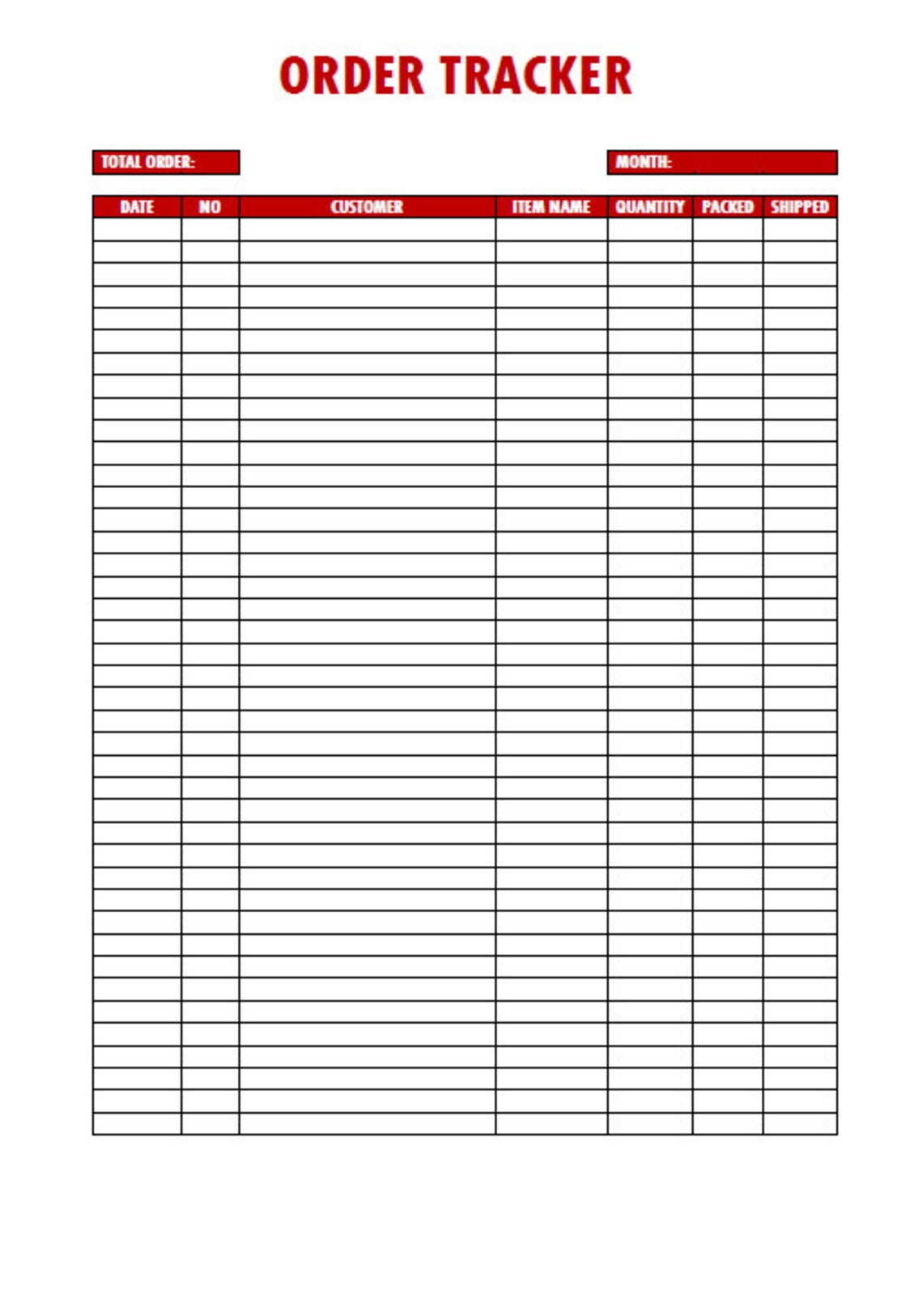 Business Purpose - Order Tracker Printable | Order Tracker Form ...