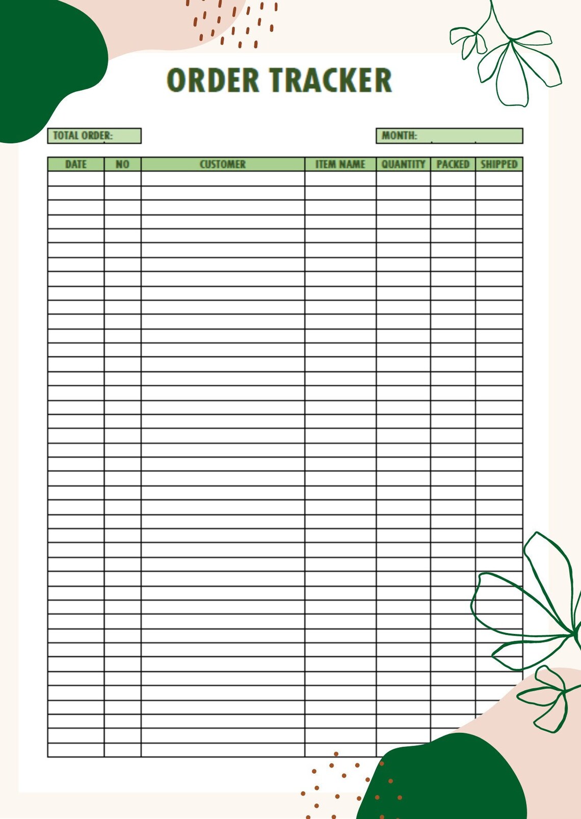 Business Purpose - Order Tracker Printable | Order Tracker Form ...
