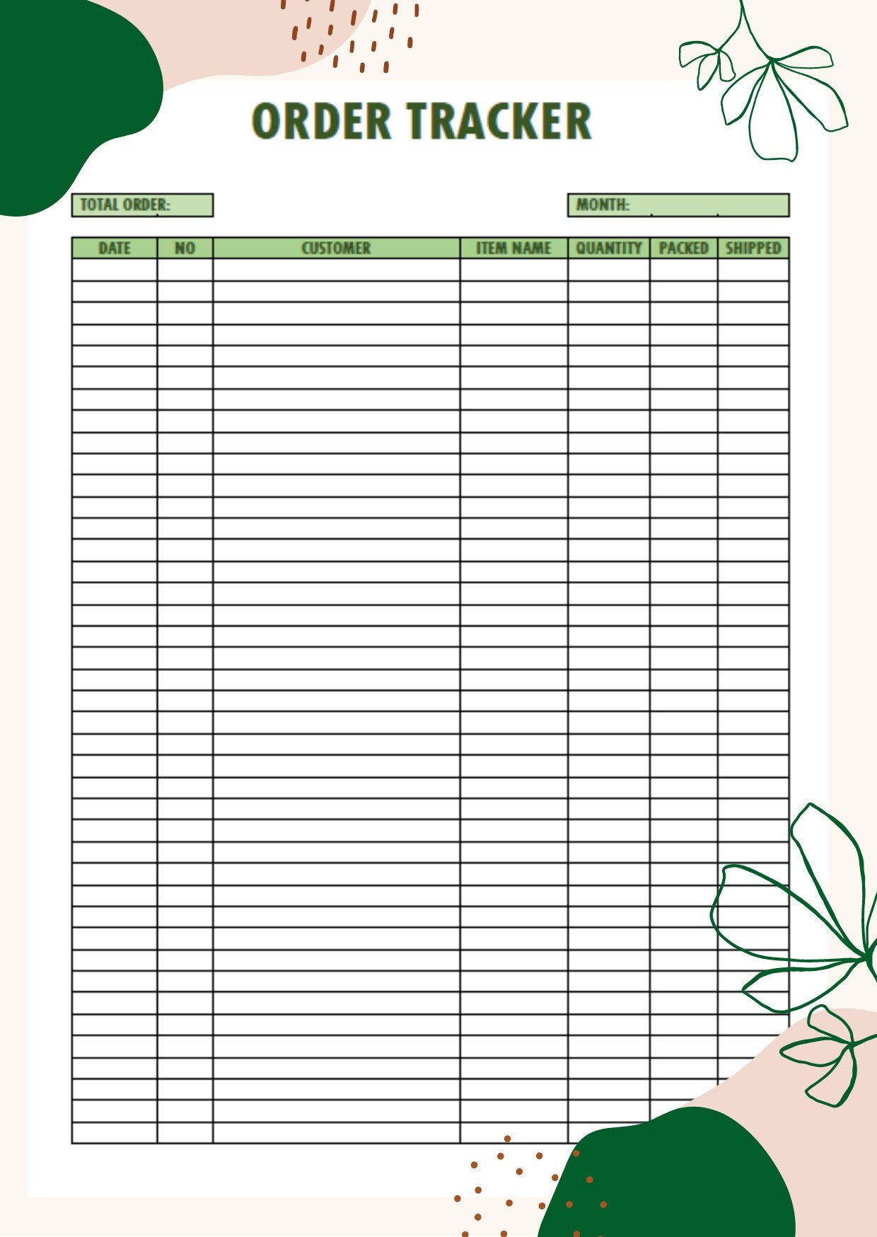 Business Purpose - Order Tracker Printable | Order Tracker Form ...