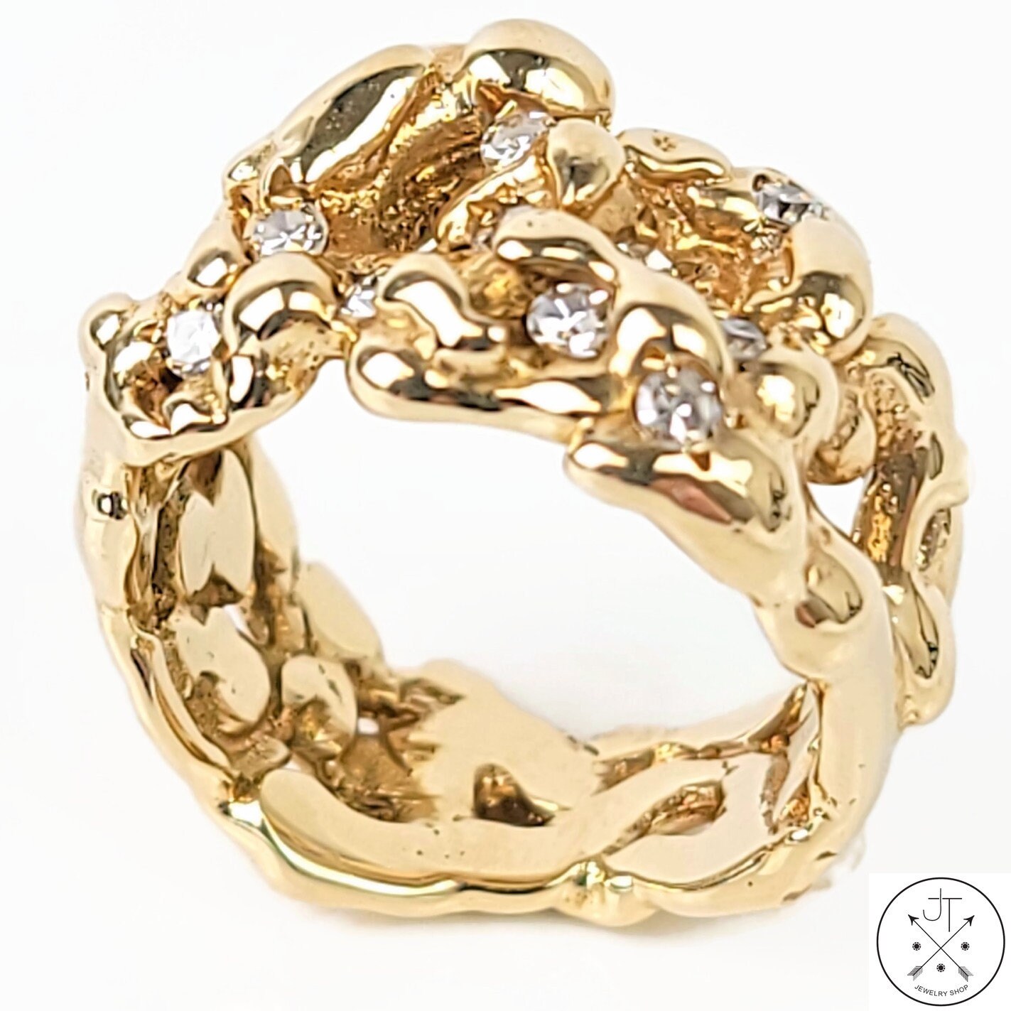 Vintage 14k Yellow Gold Nugget Style Wide Band With 1/3 Ctw - Etsy