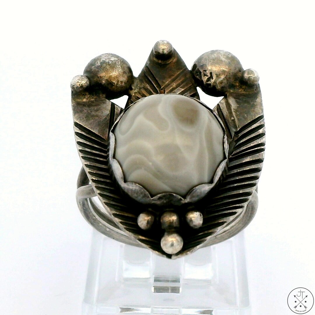 Vintage Sterling Silver Tulip Ring With Flower Agate Cabochon Size 9.25 Signed - Etsy
