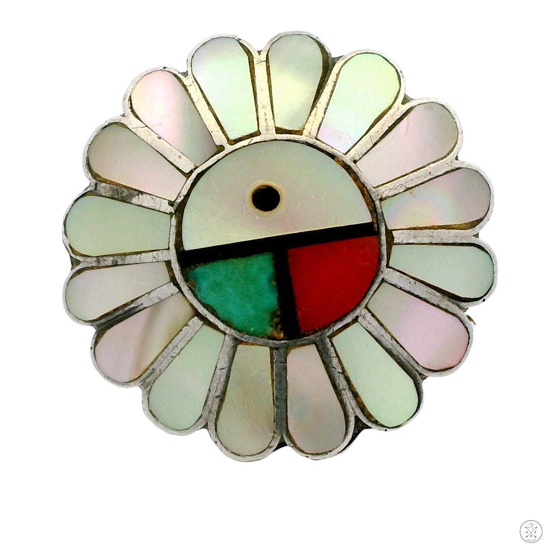 Vintage Zuni Sun-face Sterling Silver Inlay Ring Size 7.25 Signed ...