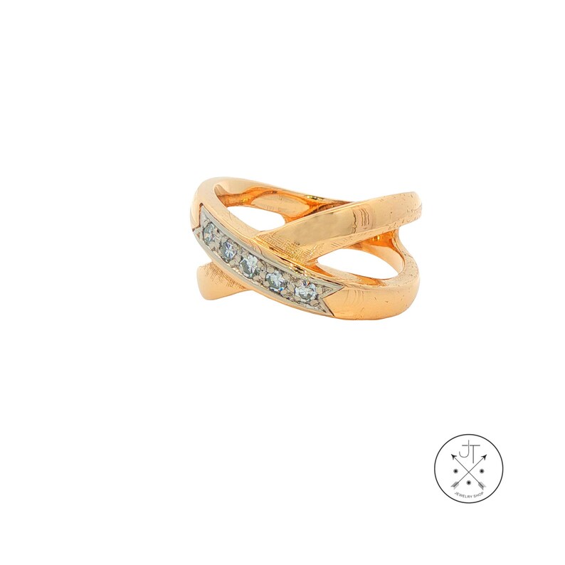 Vintage 14k Yellow Gold Criss Cross X Ring With .15 Ctw Natural ...