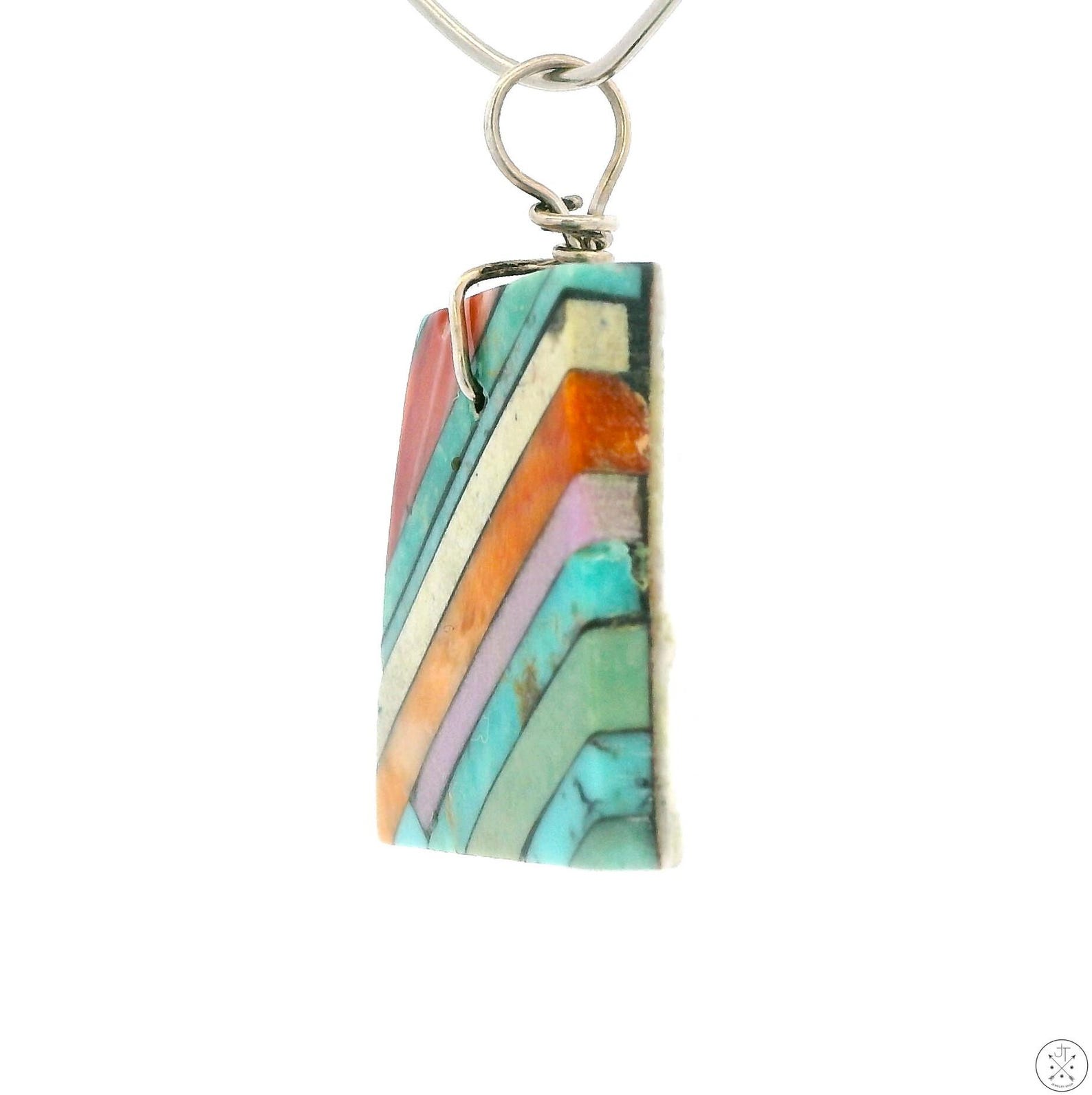Vintage Kewa Inlay Pendant Signed Joe Reano Sterling Turquoise Oyster ...