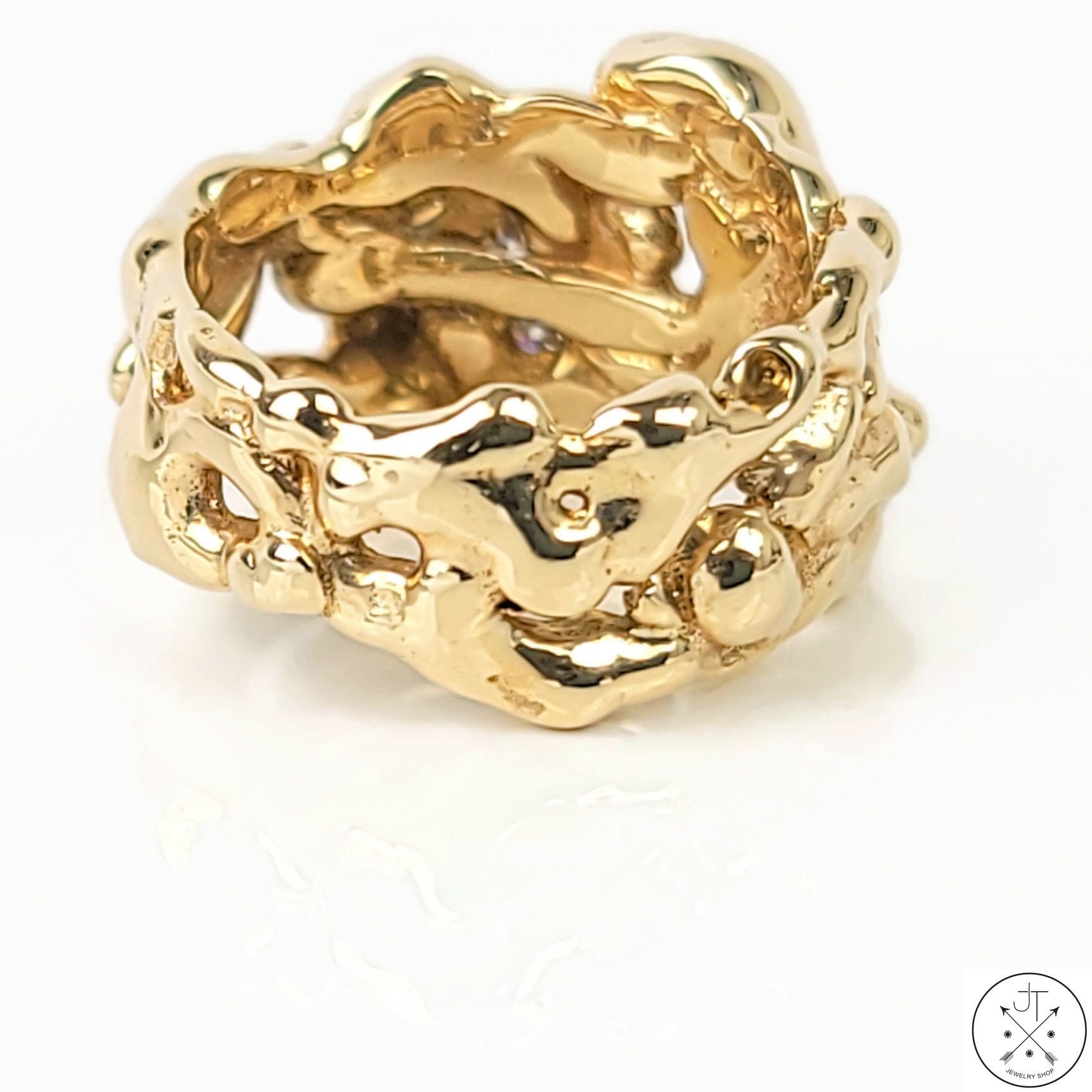 Vintage 14k Yellow Gold Nugget Style Wide Band With 1/3 Ctw - Etsy