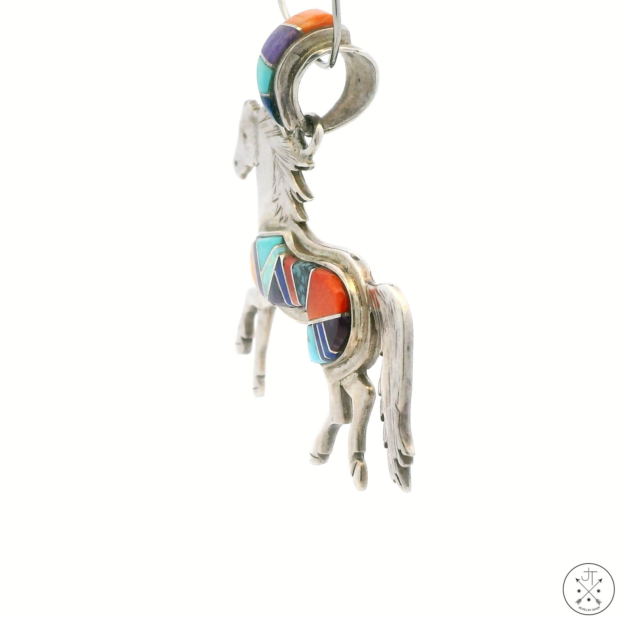 Vintage Navajo Sterling Silver Horse Pendant Turquoise Sugilite Oyster ...