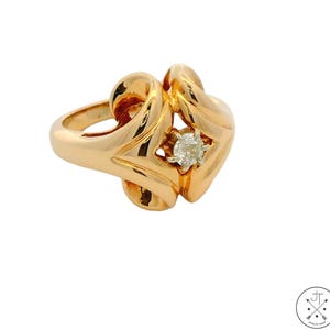 Vintage 14k Yellow Gold Freeform Ring With Mine Cut Diamond Size 5.5 - Etsy