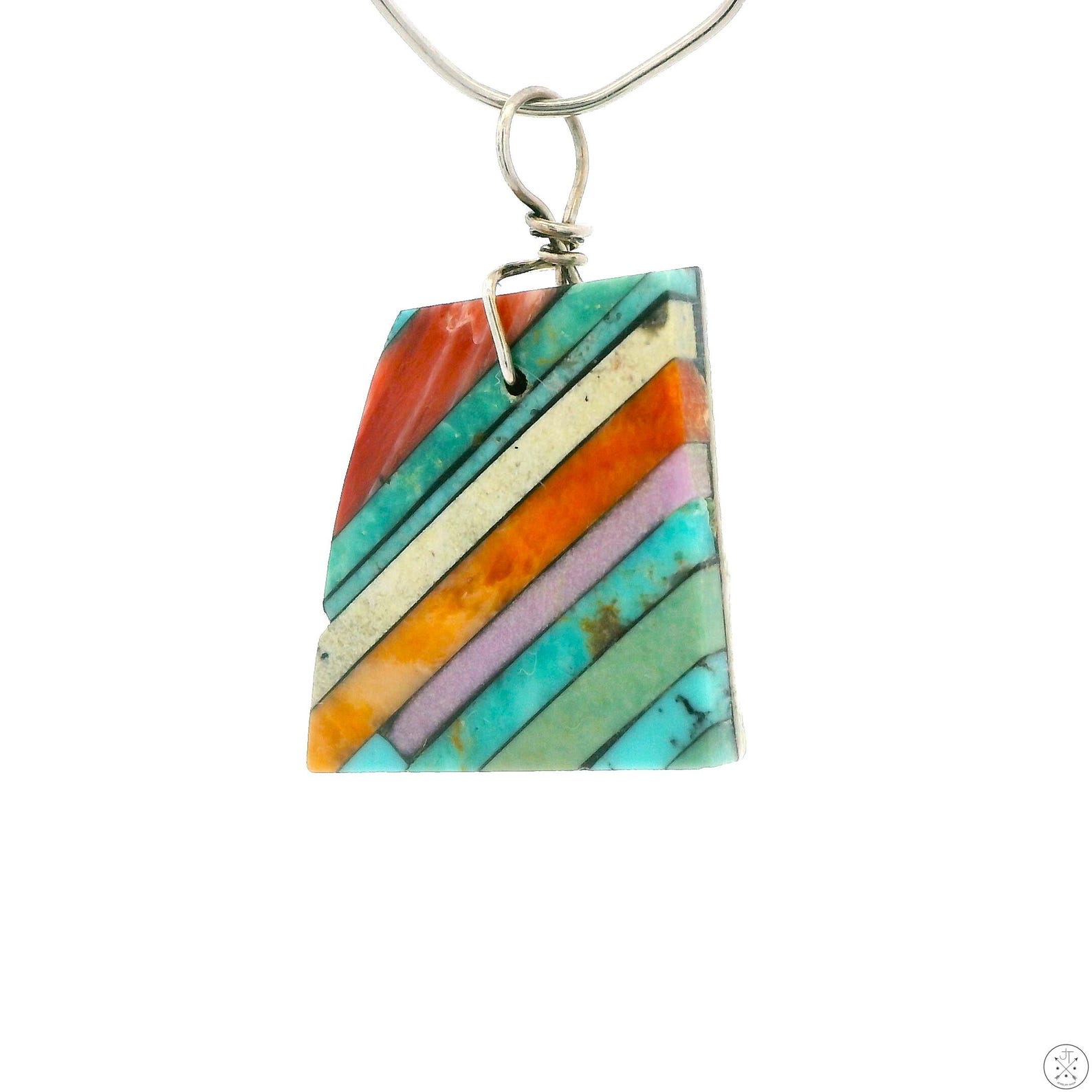 Vintage Kewa Inlay Pendant Signed Joe Reano Sterling Turquoise Oyster ...