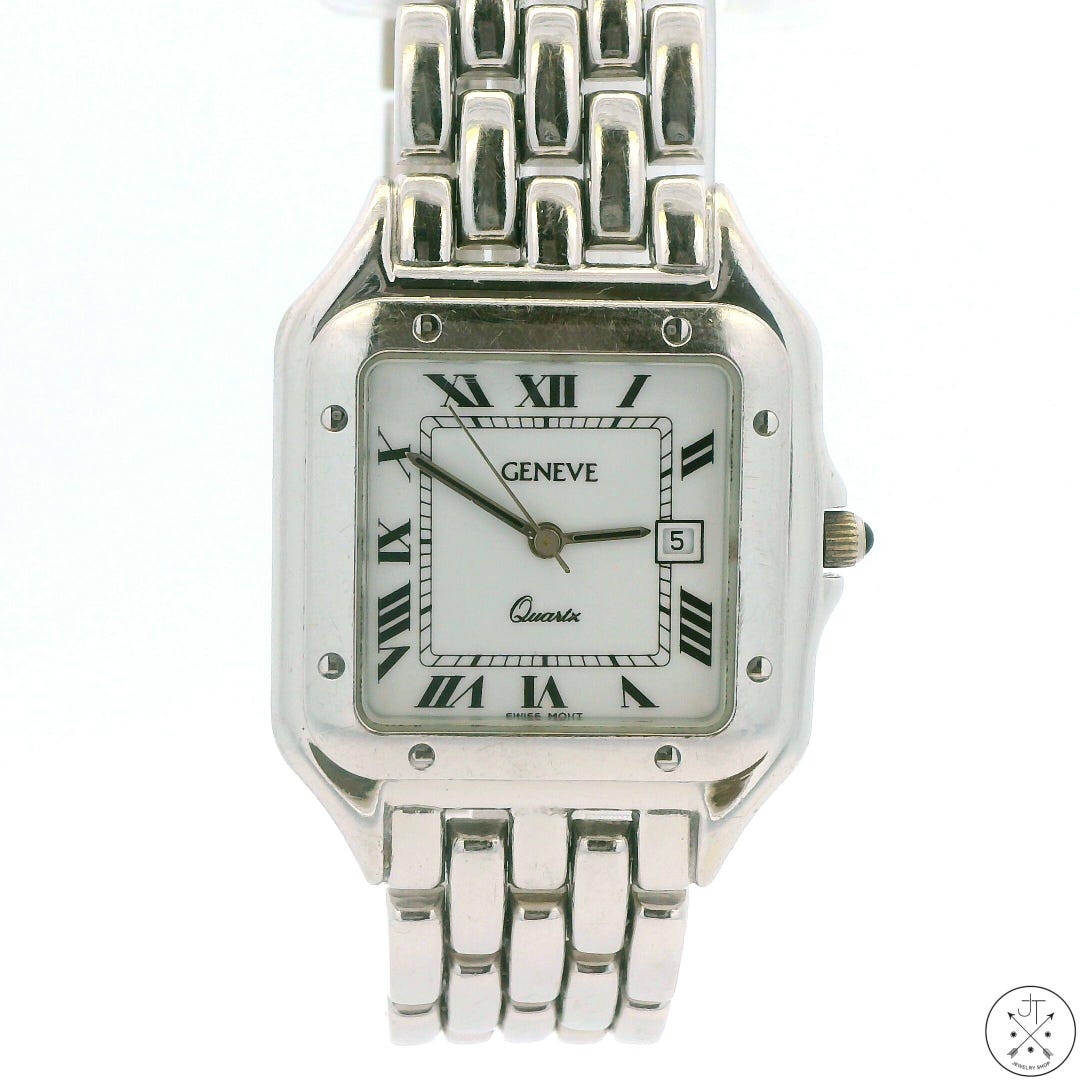 Vintage 14k White Gold Geneve Watch Swiss 28 Mm Quartz Date Runs ...