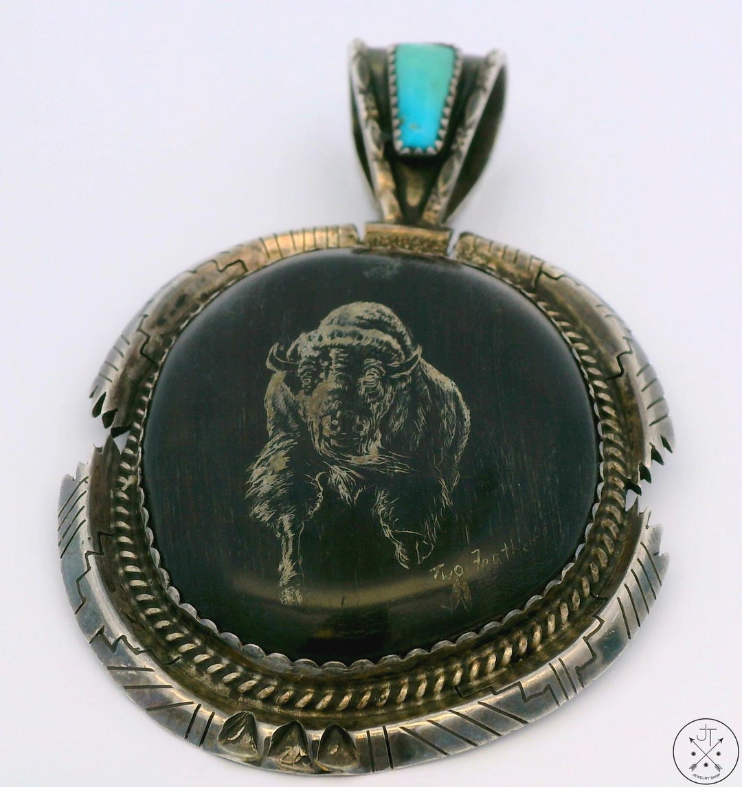 Vintage Signed Navajo Sterling Silver Bison Pendant Sandy Sangster Two ...