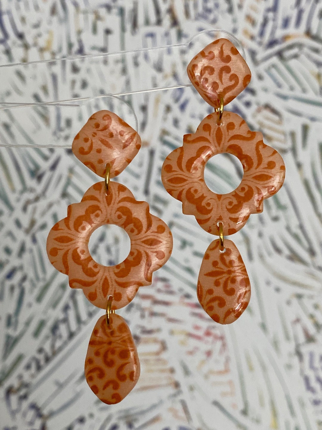 Moroccan Tile Polymer Clay Dangle Earrings, Silkscreen Odette Design - Etsy