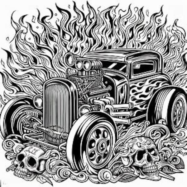 Hot Rod Cars Coloring Page - Etsy