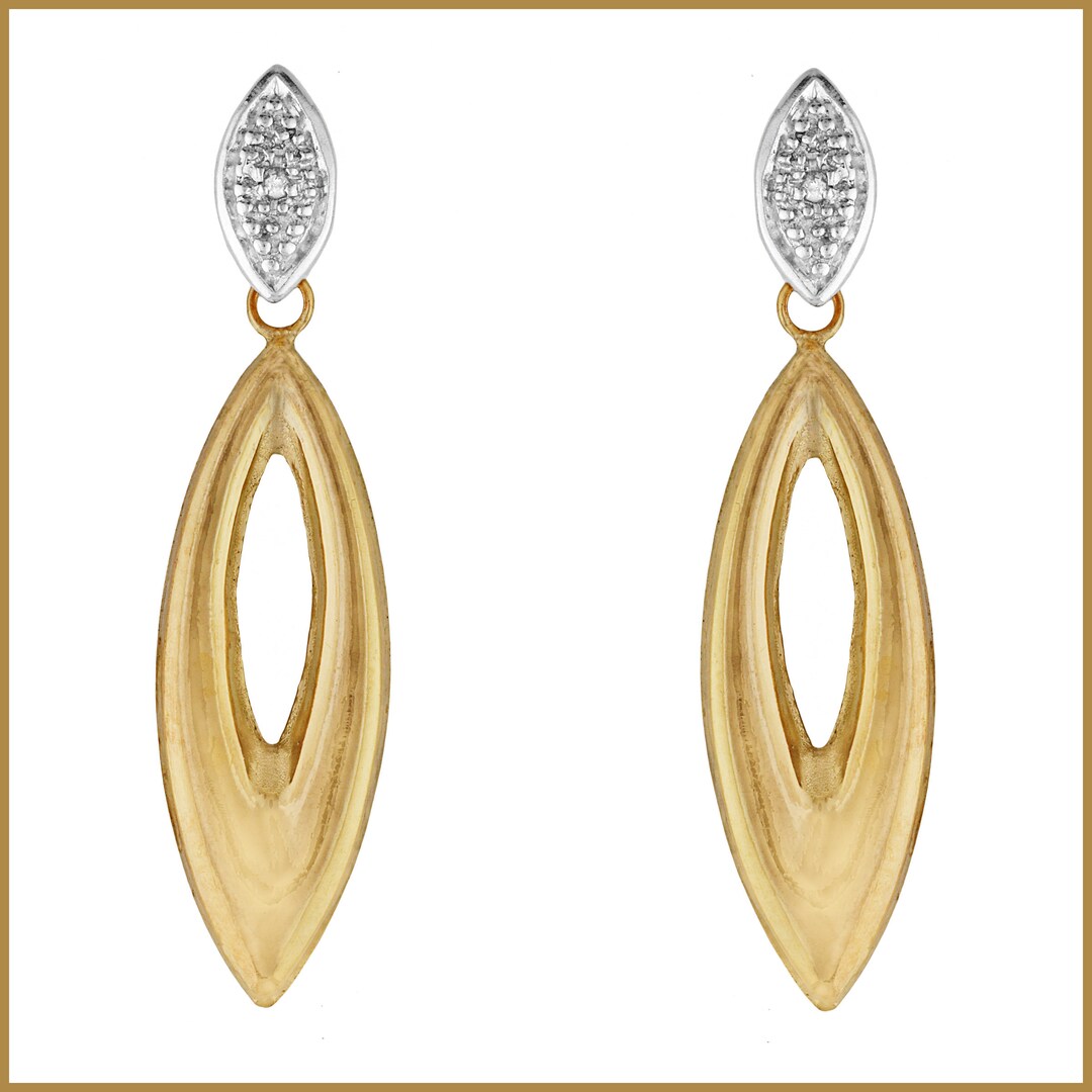 9ct Gold Diamond Drop Earrings 375 Dia 1gram Pair - Etsy
