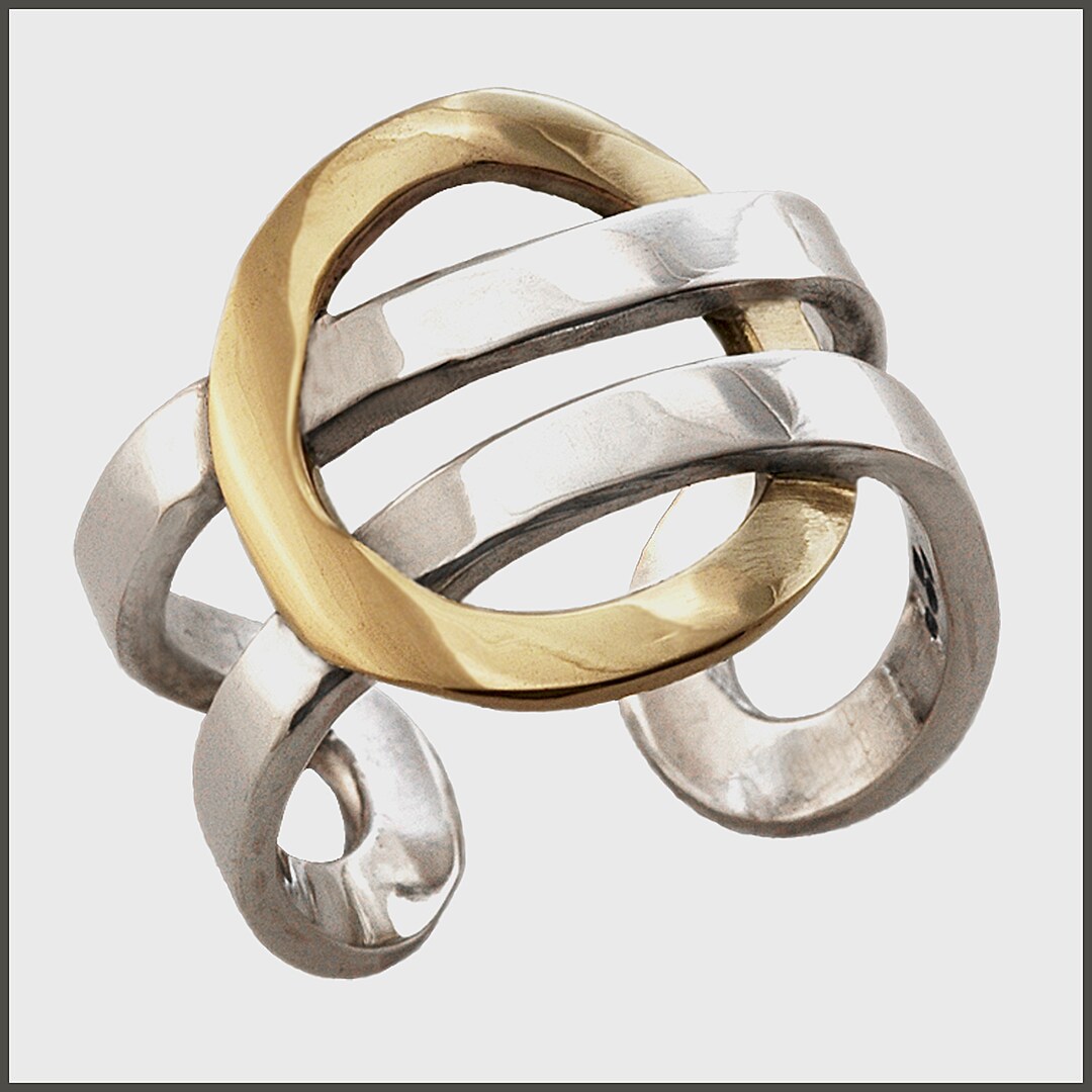 9ct Gold & 925 Silver Torque Ring UK Hallmarked, Unusual Handmade Ring ...