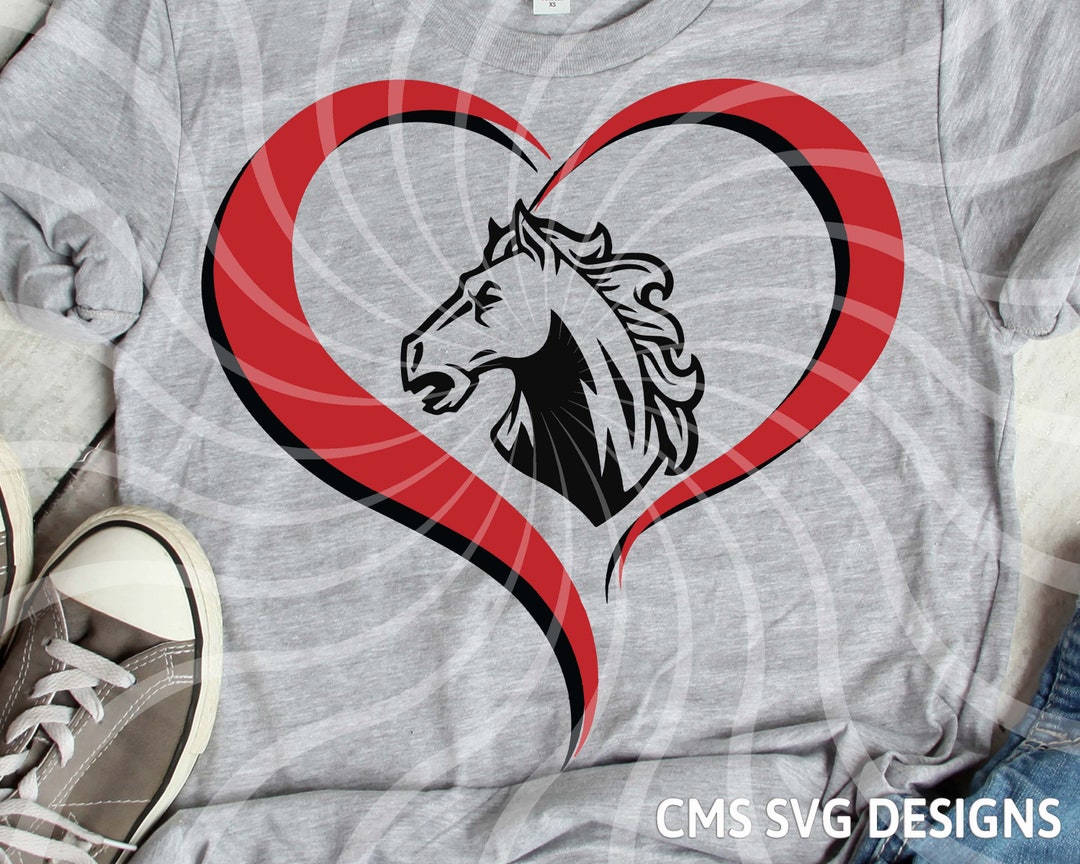 Mustang Svg, Mustangs Svg, Mustang Double Heart School Pride Mascot Cut ...