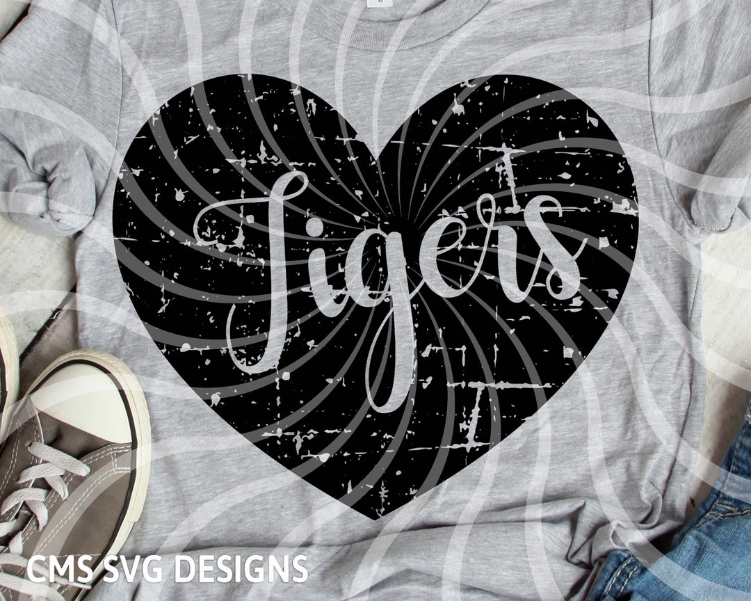 Tiger Svg, Tigers Svg, Tiger Distressed Heart, Mascot Cut File ...