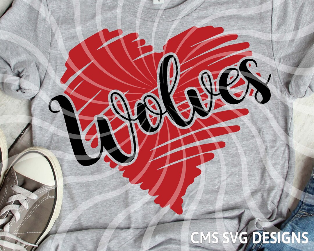 Wolf Svg, Wolves Scribble Heart Svg, School Pride Mascot Cut File ...
