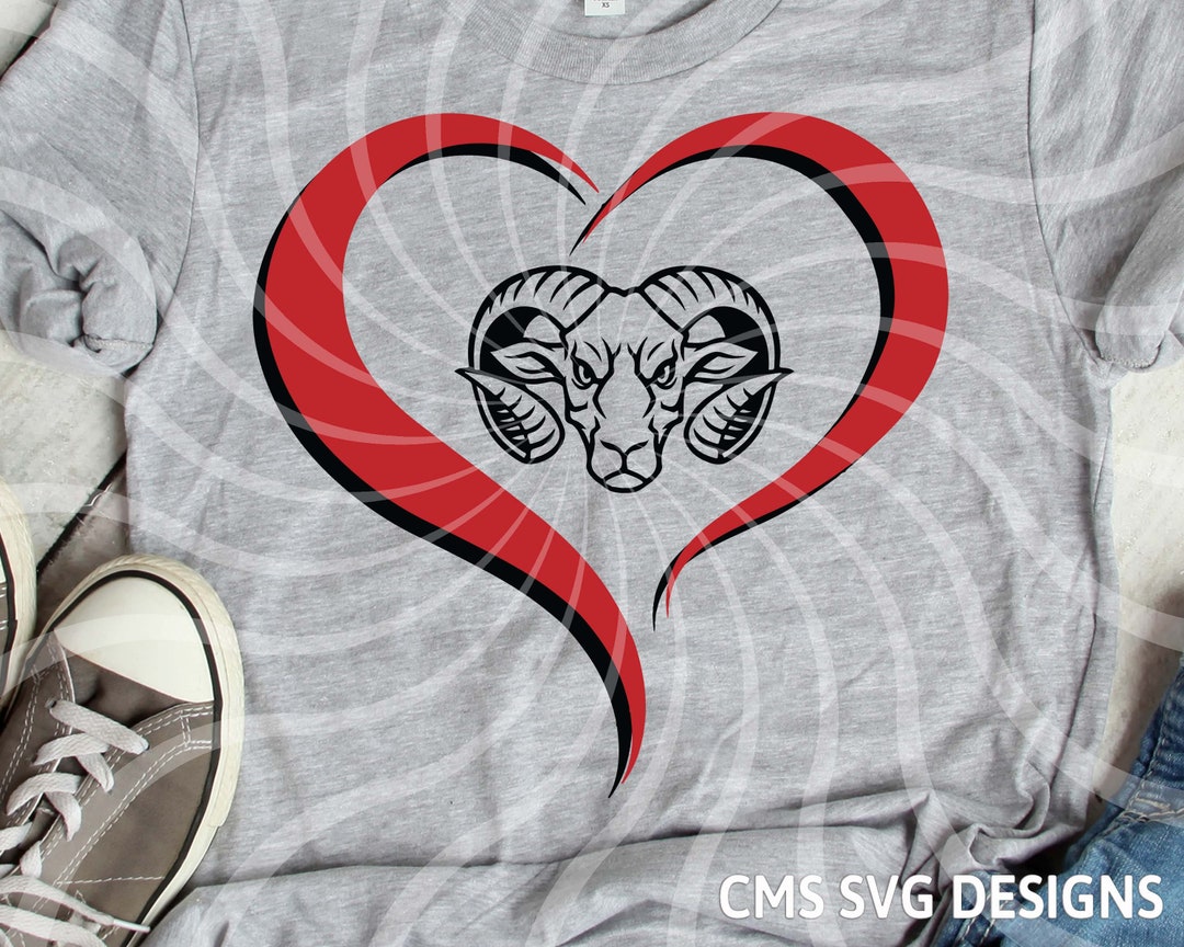 Ram Svg, Rams Svg, Ram Double Heart, School Pride Mascot Cut File ...