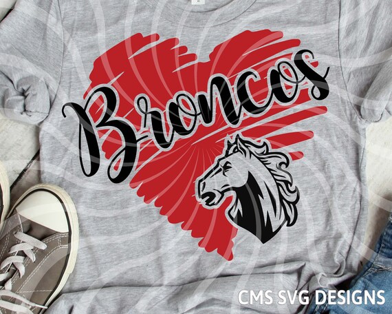 Bronco Svg Broncos Svg Bronco Scribble Heart School Pride - Etsy
