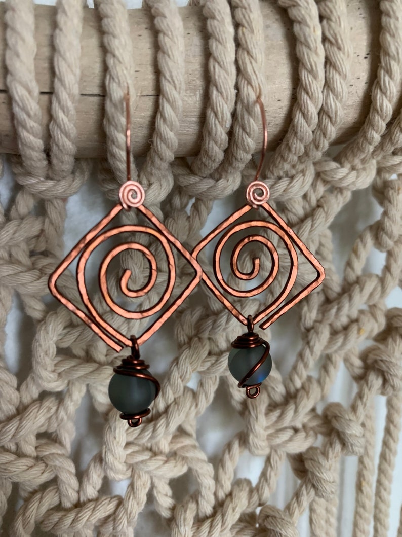 Gorgeous Hammered Copper Square Spiral Earrings - Etsy