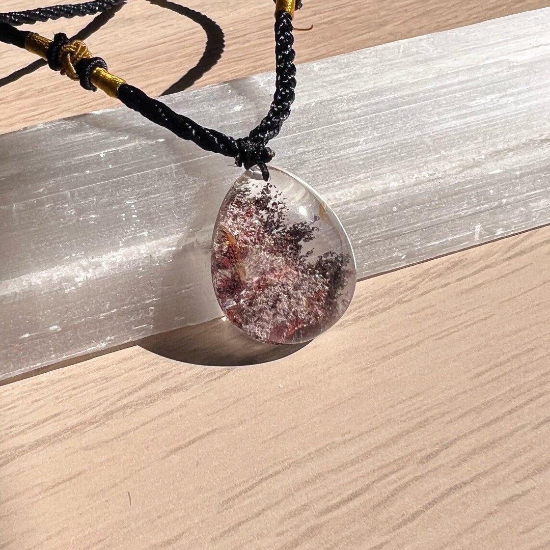 N5 - Purple Ghost Phantom Water Drop Shape Gemstone Necklace Adjustable ...