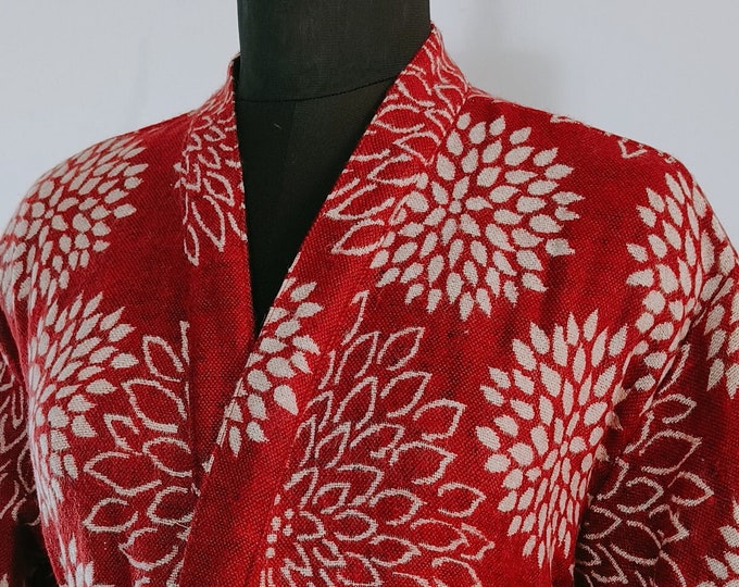 Unisex Handmade Yak Wool Mix Kimono/house Lounge Robe | Deep Red & Bold ...